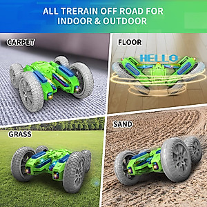 DEERC RC Stunt Car W/Flashing Lights,360 Degrees Tumbling & Rotating W/Novelty Luminous Words,4WD Drift High Speed RC Car,2 Sided Remote Control Car for Boys, 2.4G Crawler Toy Gifts for Kids