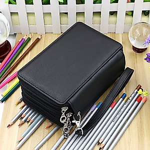 BTSKY® PU Leather Colored Pencil Case with Compartments-72 Slots Handy Pencil Holder for Watercolor Pencils, Ordinary Pencils (Black)