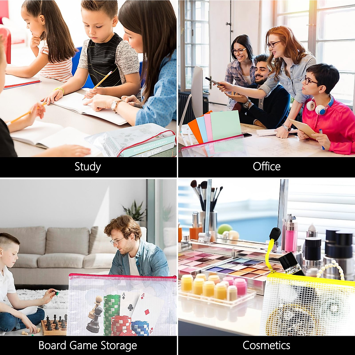 24pcs Mesh Zipper Pouch Bags - 8 Sizes Plastic Zipper Pouches for Organization, Mesh Bags with Zipper, Waterproof Clear Travel Pouches, UMETDO File Bag with Zipper for Office Supplies