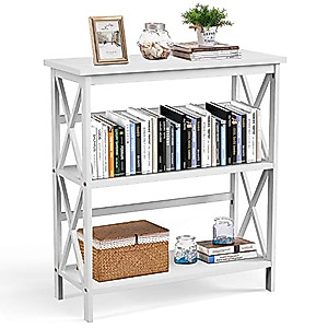 Tangkula 3-Tier Bookcase and Bookshelf, Wooden Open Shelf Bookcase, X-Design Etagere Bookshelf for Home Living Room Office, Multi-Functional Storage Shelf Units for Collection (White)