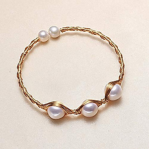 DENGGUANG Pearl Bangle for Women,Freshwater Cultured Pearl Open Cuff Wrap Bangle Bracelets Jewelry Gift for Mom Wife