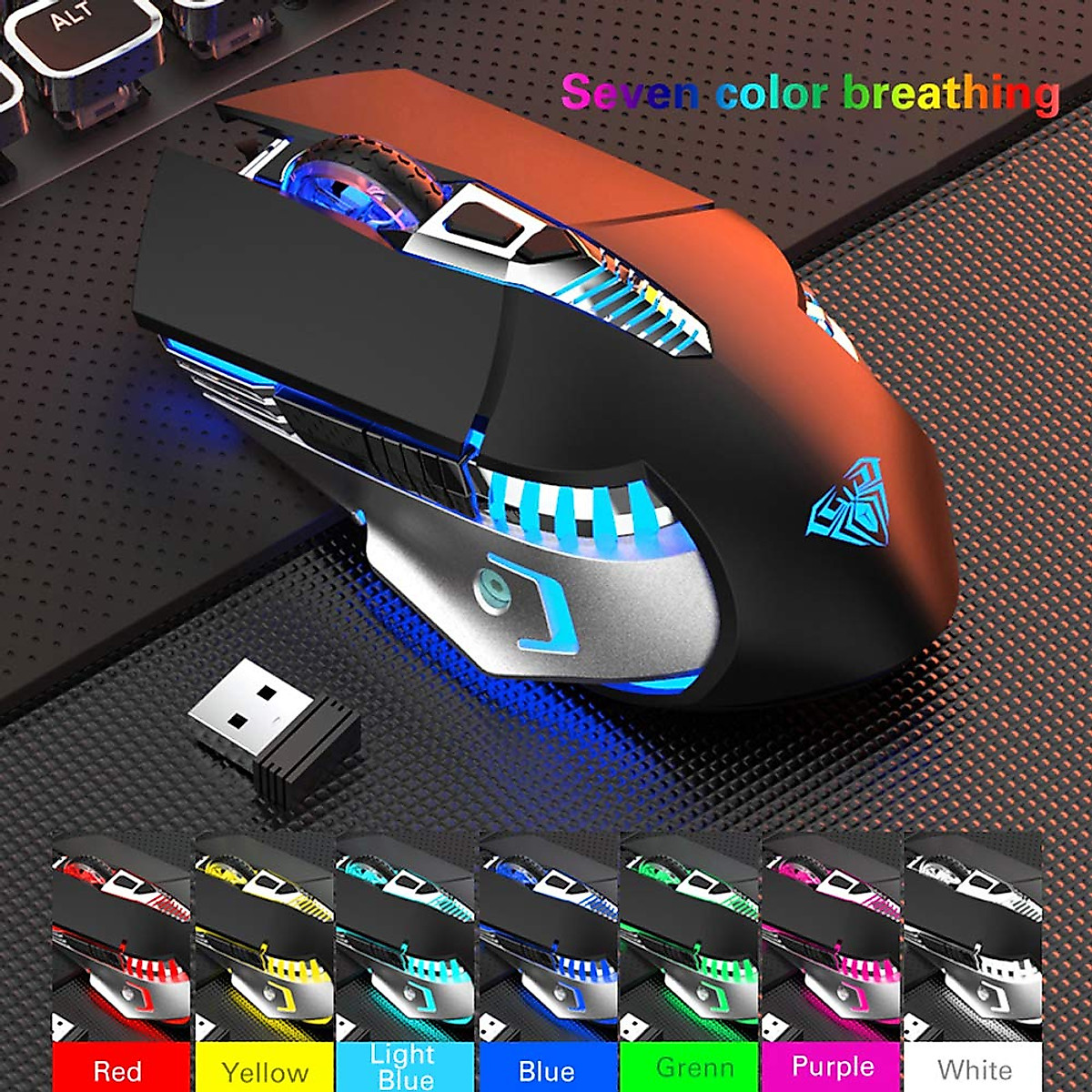 AULA SC200 Wireless Gaming Mouse, Rechargeable, Bluetooth 5.0, RGB LED Backlit, Multi-Device, Black