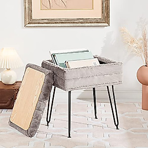 Soohow Storage Ottoman Foot Rest, Faux Fur Makeup Vanity Stool, Vanity Chair for Makeup Room, Foot Stool for Living Room, Bedroom,Metal Legs