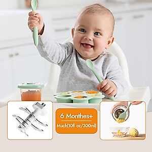 NCVI Puree Baby Food Processor Glass Set, Mini Infant Food Maker Blender Machine with 8 Blades and Grinding Disc, Small Blender Including Food Containers, Silicone Tray and Tableware, Green