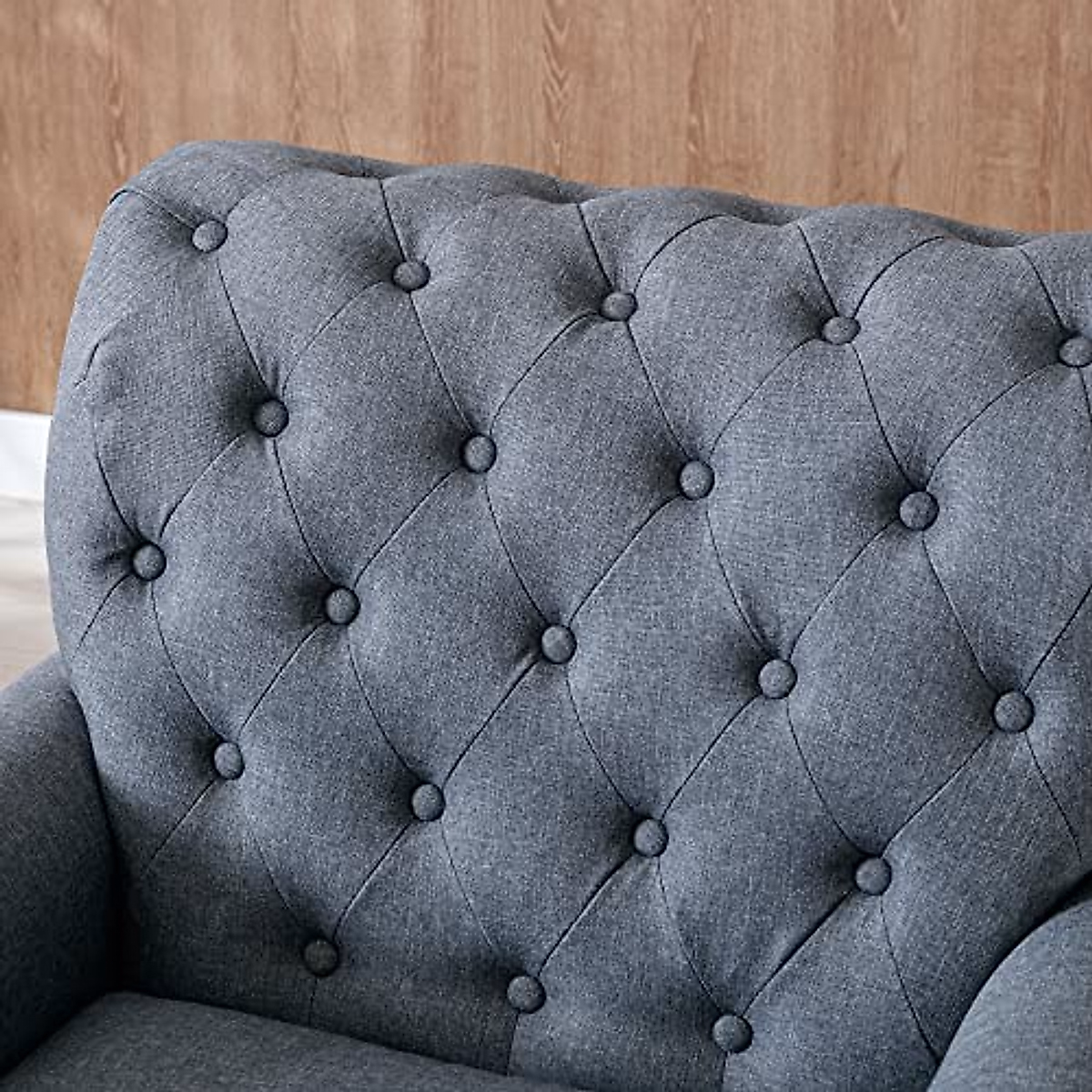 YISH W117081980 Modern Linen Accent Tufted Arm Chair with Thick Cushion and Wood Frame, Comfy Single Sofa with Armrest Backrest for Reading Bedroom Office Club, Dark Gray
