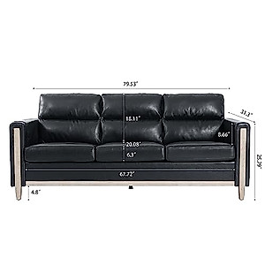 Haplized Comfortable PU Leather Sofa Couch,Soft Cushions with Solid Wood Legs, Durable and Long-Lasting,Couchs Sofa for Living Room,Apartment (Black, 3 Seater Sofa)