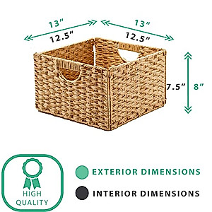 Seville Classics Premium Hand Woven Portable Laundry Bin Basket with Built-in Handles, Household Storage for Clothes, Linens, Sheets, Toys, Tan, Rectangular (2-Pack)