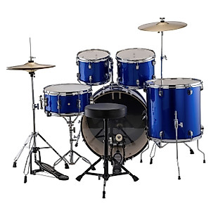 Ludwig Accent 5-piece Complete Drum Set with 22 inch Bass Drum and Wuhan Cymbals - Blue Sparkle