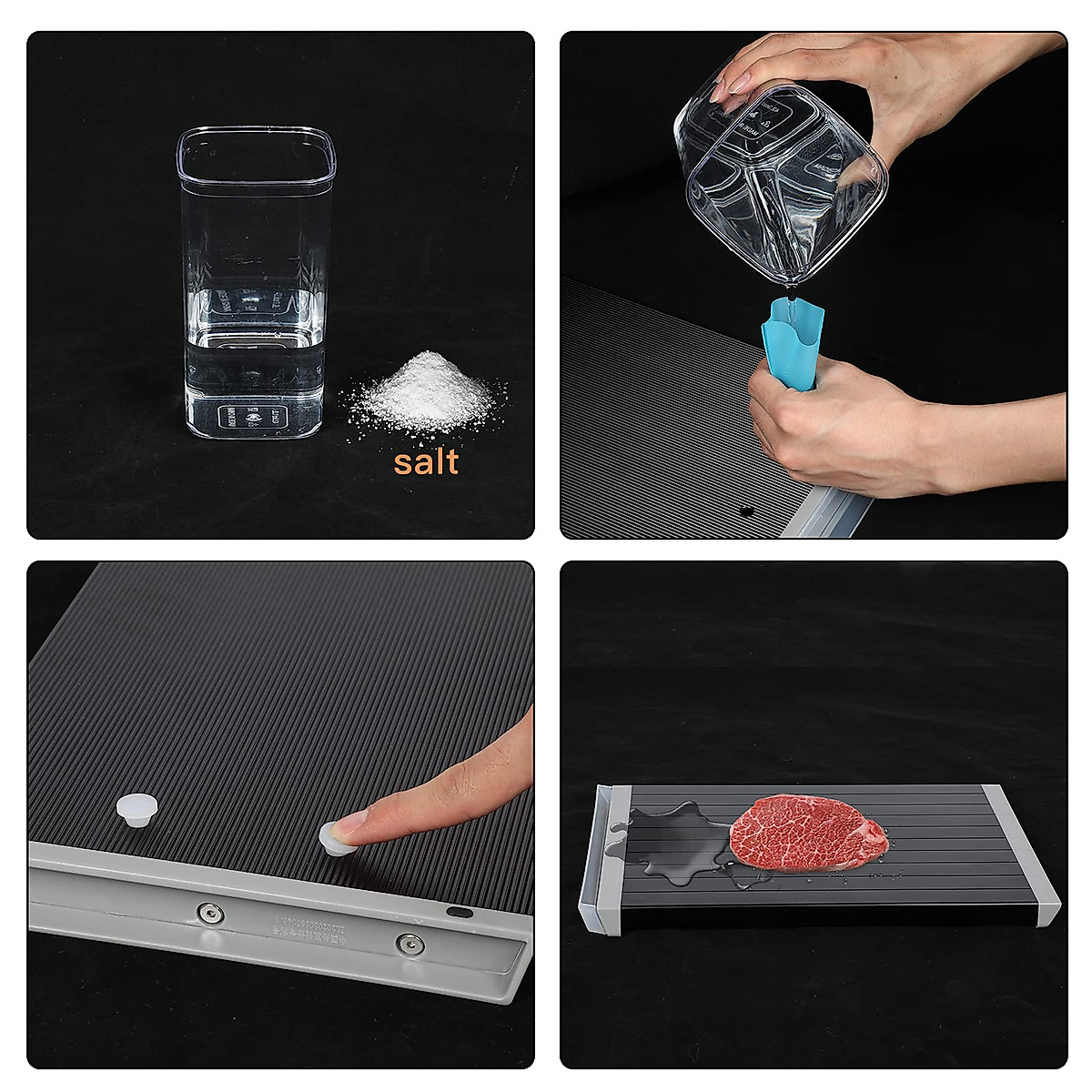 HKISIT Defrosting Tray | Fast Thawing Plate Board with Removable Drip Trough| Premium Quality Defrost Tray with HDF High-density Aerospace Alloy, Non-stick (Black)