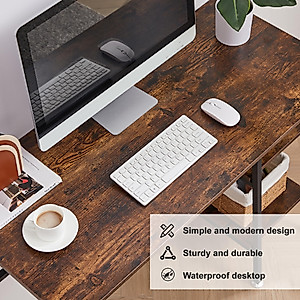 VECELO 43 Inch Computer Desk Writing Study Work Office Table Modern Desk with Shelves Wooden Desk for Home Bedroom,Walnut Desk