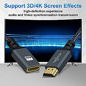 Twozoh HDMI Extension Cable 1FT, HDMI Male to Female HDMI Cord, Nylon Braided HDMI Extender, HDMI 2.0 Cable Adapter Support 4K@60Hz 3D HDR