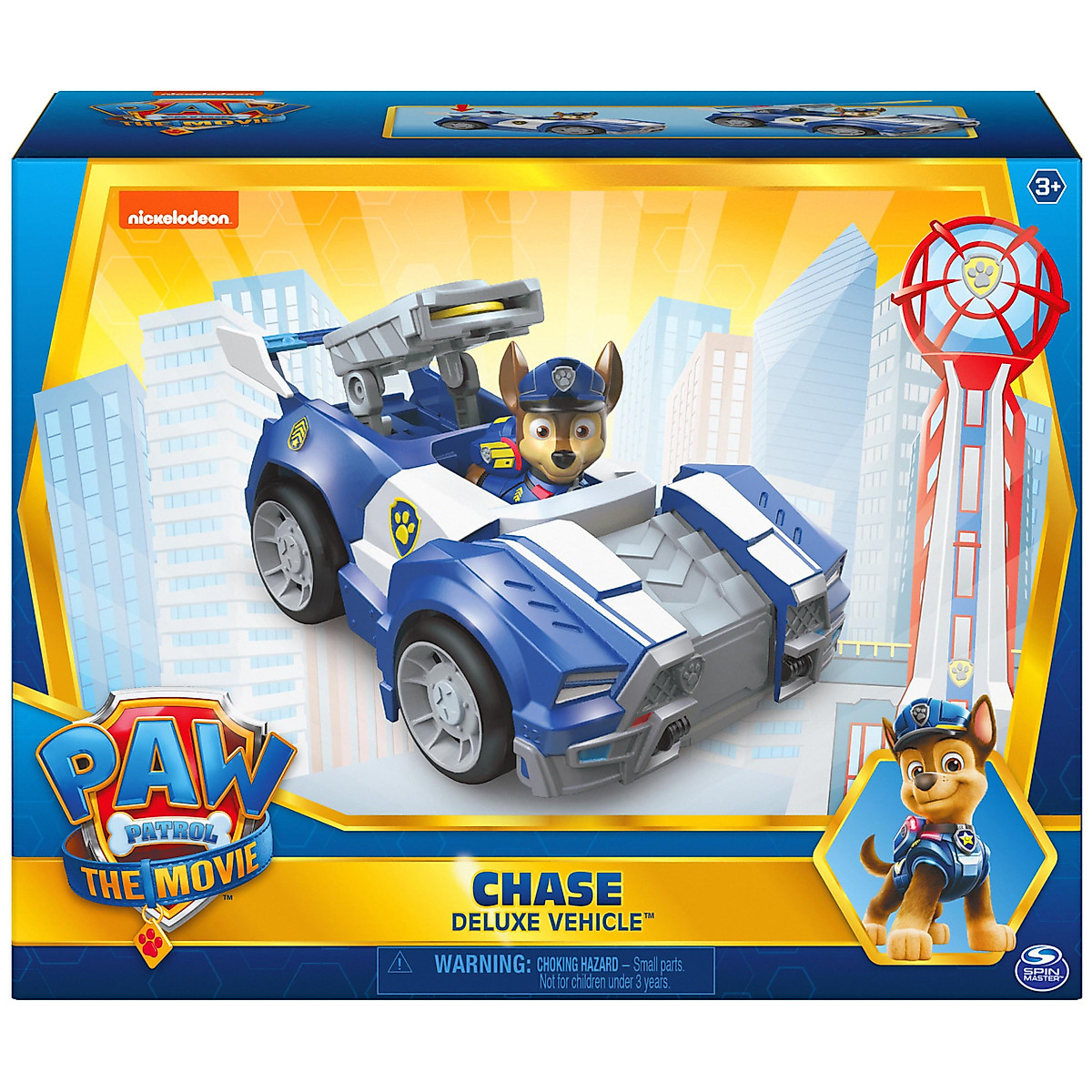 Paw Patrol, Chase’s Deluxe Movie Transforming Toy Car with Collectible Action Figure, Kids Toys for Ages 3 and up