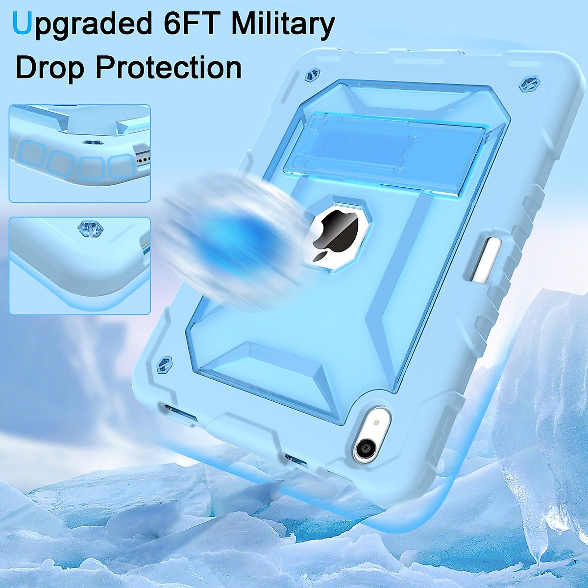 TIMISM Case for iPad 10th Generation Case 10.9 Inch 2022 with Shoulder Strap, Translucent PC Back Sturdy Heavy Duty Full-Body Shockproof Protective Case with Pencil Holder and Kickstand, Black+Green