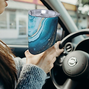 EKPRAVDKTF Stone Blue Gold Marble 20oz Insulated Stainless Steel Tumbler With Lids And Straws, Double Wall Vacuum Travel Coffee Mug, Thermal Cup For Cold & Hot Drinks, Reusable Metal Straw & Brush