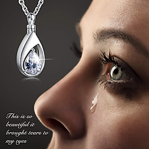 925 Sterling Silver Cremation Jewelry Memorial CZ Teardrop Ashes Keepsake Urns Pendant Necklace for urn Necklaces Ashes Jewelry Gifts (Clear)
