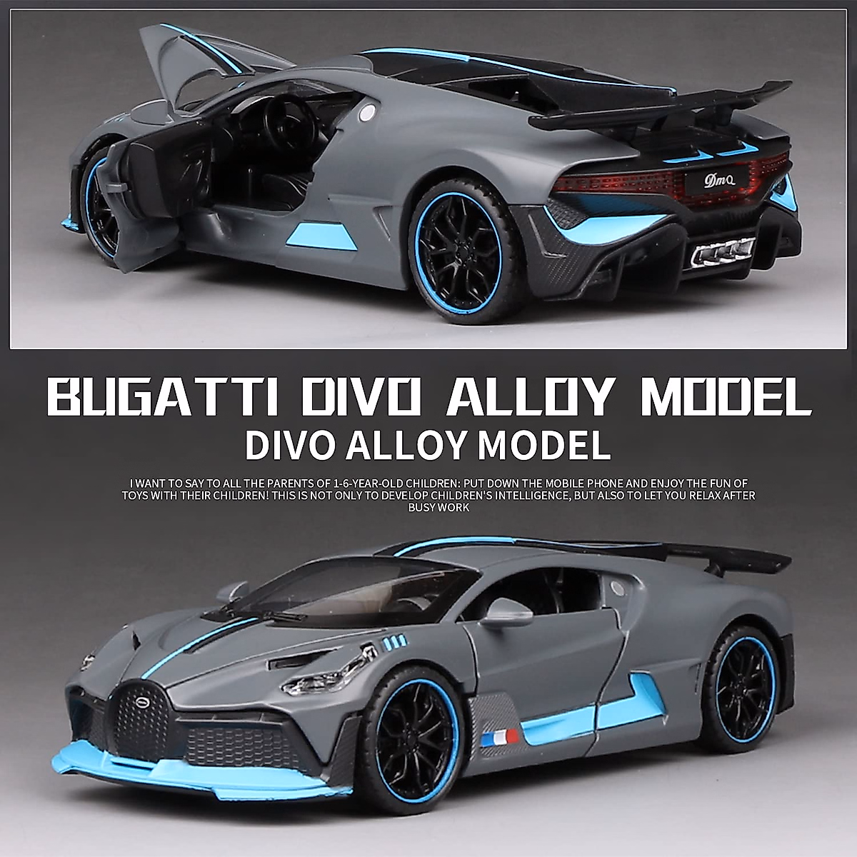 1:32 Bugatti Divo zinc Alloy Pull Back Car Diecast Electronic Toys with Lights and Music,Decorative,Mini Vehicles Toys for Kids,Boyfriend,Young Peoples Gift(Gray)