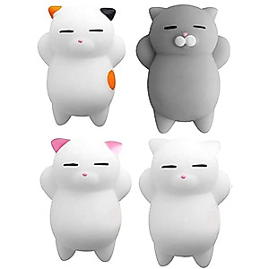 Squishy Cat Toys, 4pcs Soft Silicone Cute Kawaii Stress Relief Toys for Kids Adults Fidget Toy Sensory Stress Anxiety Relief Squeeze Toys for Boys Girls Birthday Gifts Stocking Stuffers Party Favor