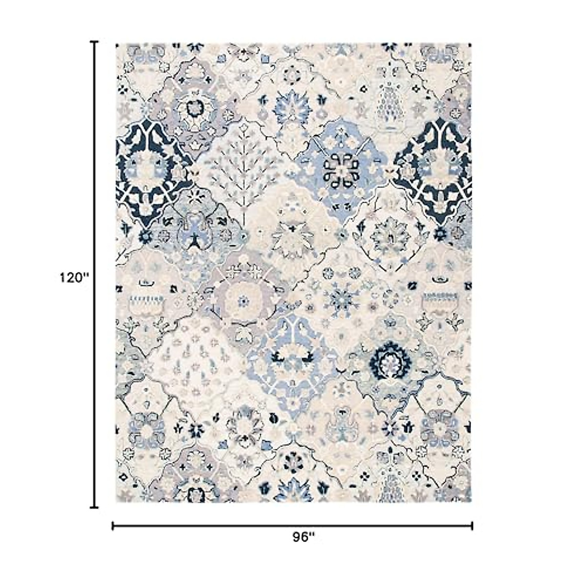 SAFAVIEH Glamour Collection Area Rug - 8' x 10', Beige & Blue, Handmade Wool, Ideal for High Traffic Areas in Living Room, Bedroom (GLM622B)