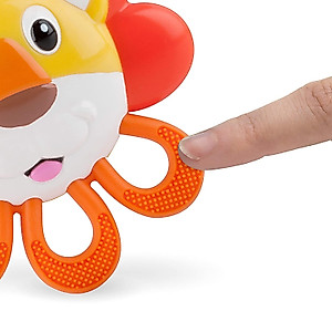 Nuby Vibe-eez Vibrating Teether - Battery Powered - Textured Surface and Easy to Grasp Toy for Baby Teething Relief - 3+ Months - Lion