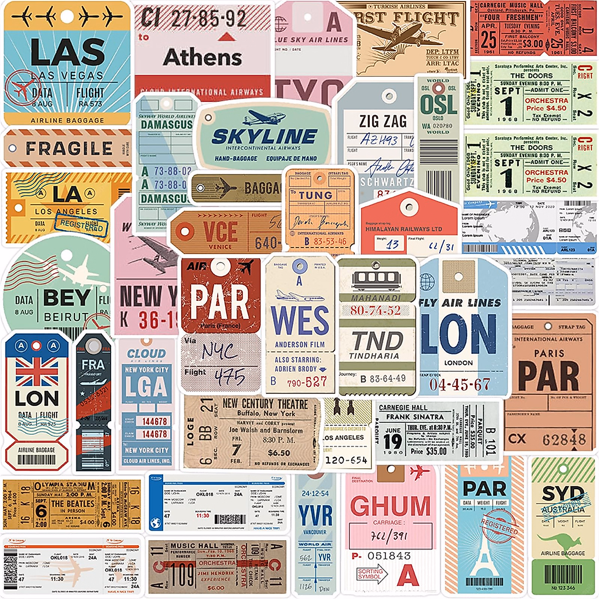 Kechup Vintage Boarding Pass Stickers - 40PCS Waterproof Retro Luggage & Laptop Stickers for Adults & Kids