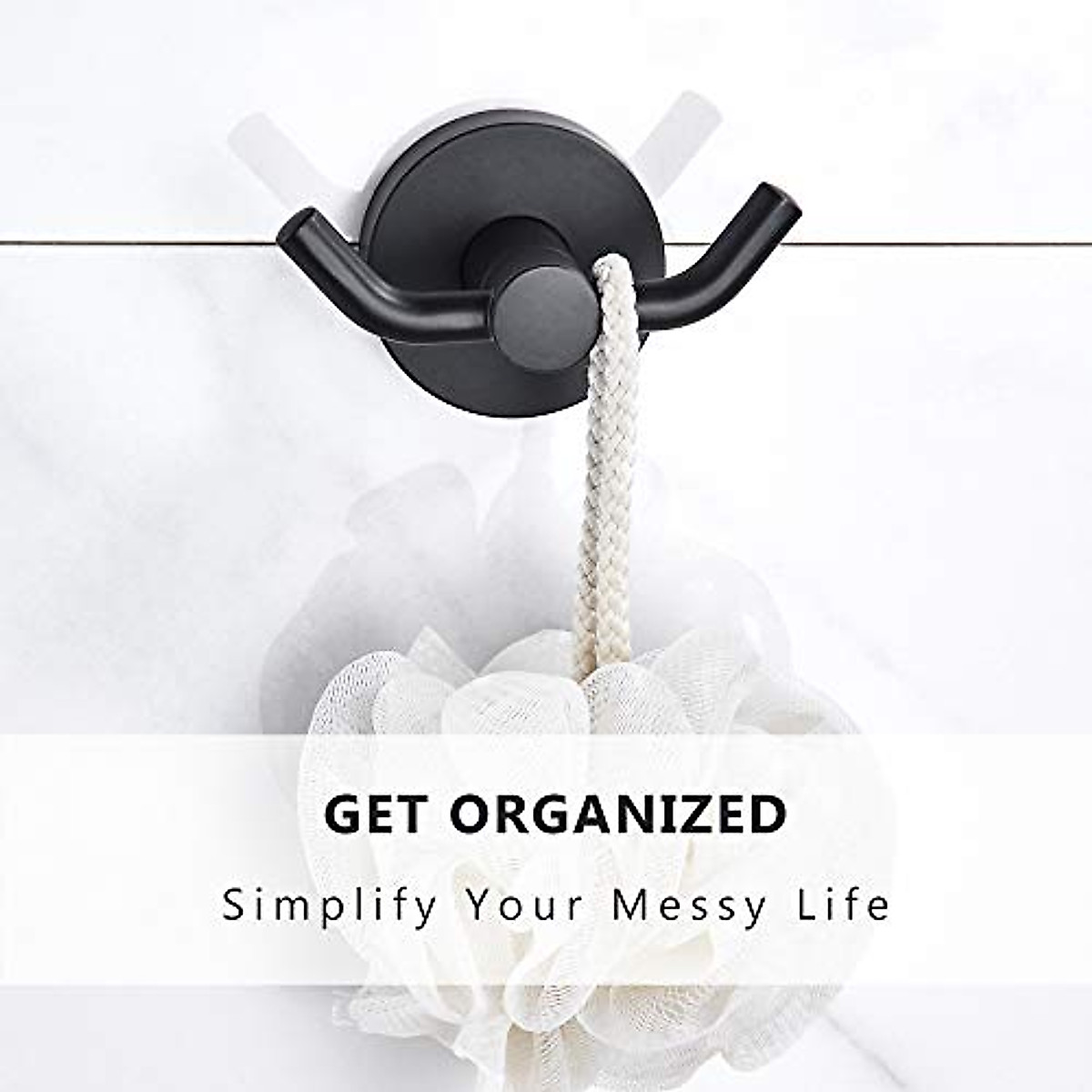 MARMOLUX ACC - Black Bathroom Hooks for Towels | Modern Black Hooks, Double Robe & Towel Hooks Ideal as Bathroom Towel Holder, Shower Wall Hook, Kitchen Hand Towel Holder
