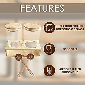 2 PCS Coffee Containers, Sealed Glass Containers with Spoon for Ground Coffee, Beans, Tea, Sugar, Nuts and Loose Tea Storage Jars 2x 45oz
