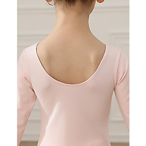 HIPPOSEUS Team Basic Long Sleeve Ballet Leotard for Girls and Toddlers Gymnastics Ballet Dance, AM0019-Light Pink, 11-12 Years