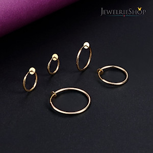 JewelrieShop Clip on Hoop Earrings for Women Fake Nose Ring Faux Lip Septum Ring Fake Cartilage Earrings Spring Endless Hoop Earrings Non Piercing Lobes Men (5 Pairs, 13mm-25mm, Gold)
