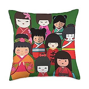 Cute Girls Day Dolls Festival Hinamatsuri in Japan Cute Dolls Festival Hinamatsuri in Celebration of Girls Day Throw Pillow, 18x18, Multicolor