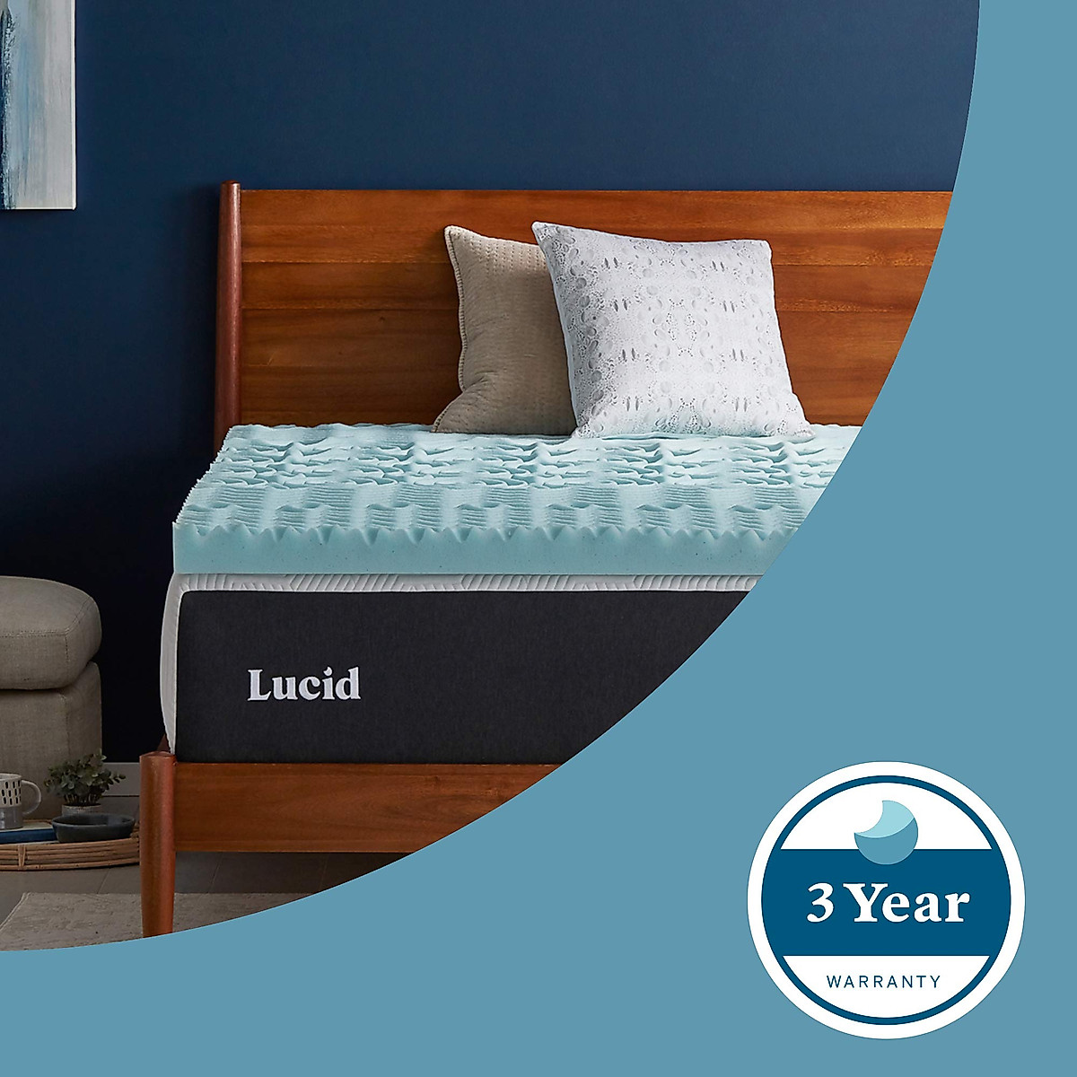 Lucid 3 Inch Mattress Topper Full – Memory Foam Mattress Topper Full – 5 Zone Gel Infusion – CertiPur Certified Foam – Dorm Room Essentials