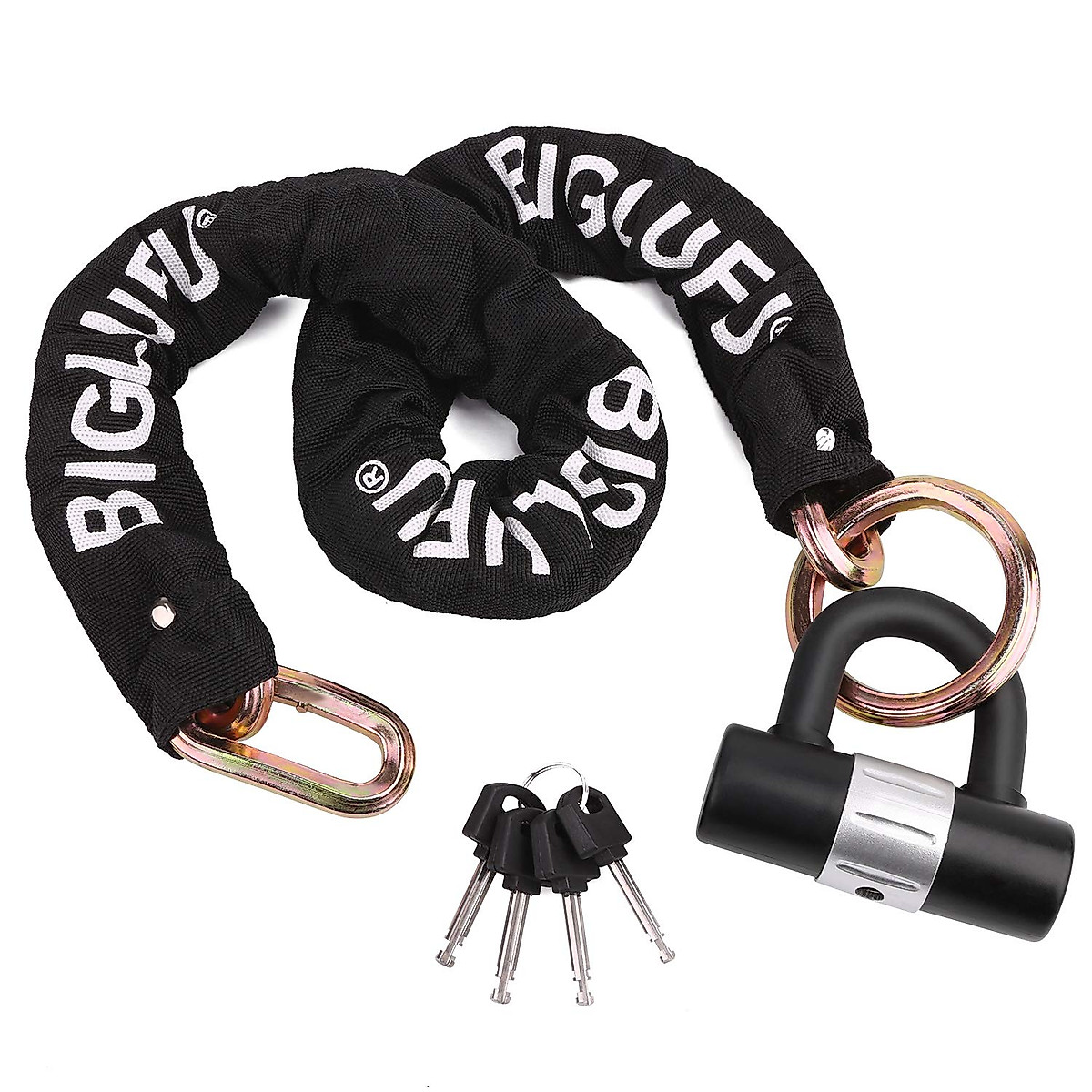 Motorcycle Chain Locks, BIGLUFU 3.3ft/100cm Heavy Duty Long Security Chain, Cut Proof 0.39 inch/10mm Thick Square Chains with 0.63inch/16mm U Lock, Bike Chain Locks for Motorbike, Scooter, Moped