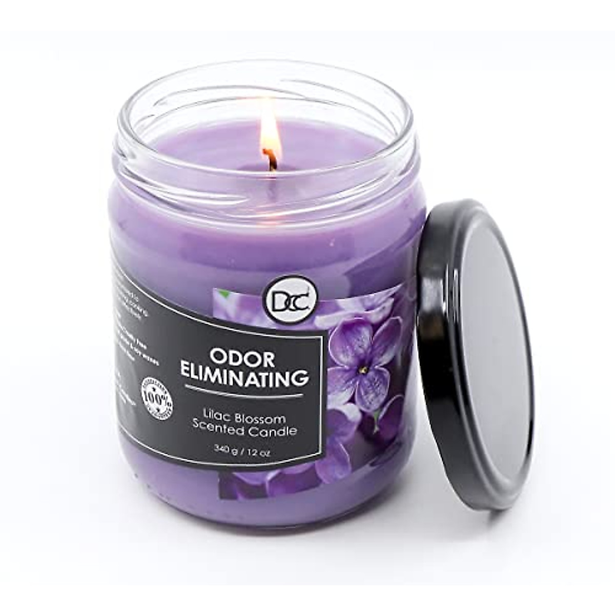 Lilac Blossom Odor Eliminating Highly Fragranced Candle - Eliminates 95% of Pet, Smoke, Food, and Other Smells Quickly - Up to 80 Hour Burn time - 12 Ounce Premium Soy Blend