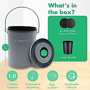 FINESSY Compost Bin Kitchen Compost Bin Countertop Compost Bin for Kitchen, 1 Gallon Compost Bucket for Kitchen Indoor Compost Bin Counter Compost Bin with Lid Food Composter Kitchen Counter Table Top