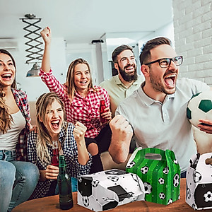 Outus 16 Pack Soccer Treat Boxes Soccer Candy Bags Soccer Party Favor Bags Goodie Boxes Paper Gift Boxes with Handle Birthday Party Favor Boxes Cookie Boxes, 6 x 6 x 3.5 Inch