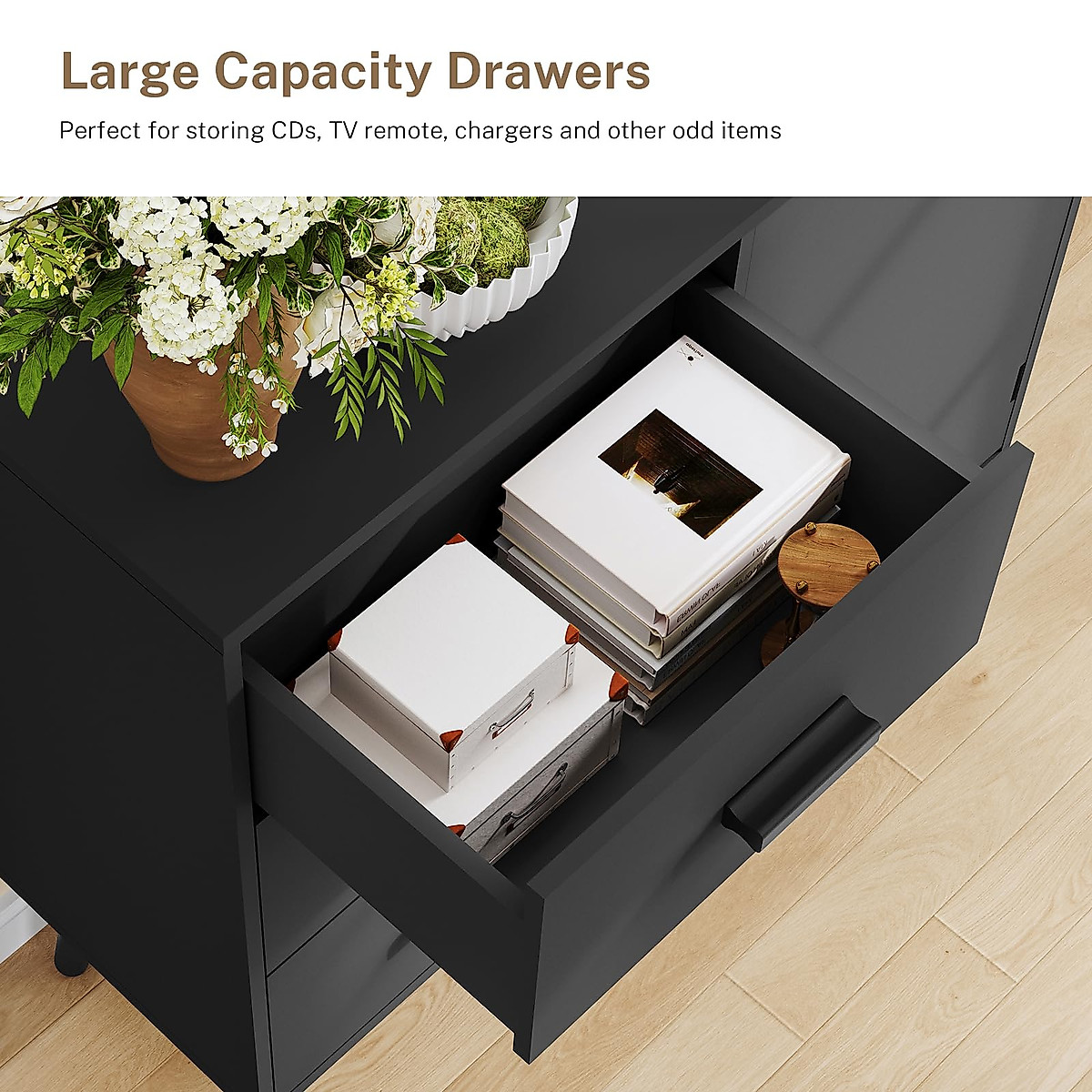 Iwell Black Storage Cabinet with 3 Drawers & Adjustable Shelf, Sideboard Buffet Cabinet, Entryway Cabinet, for Living Room, Dining Room, Black