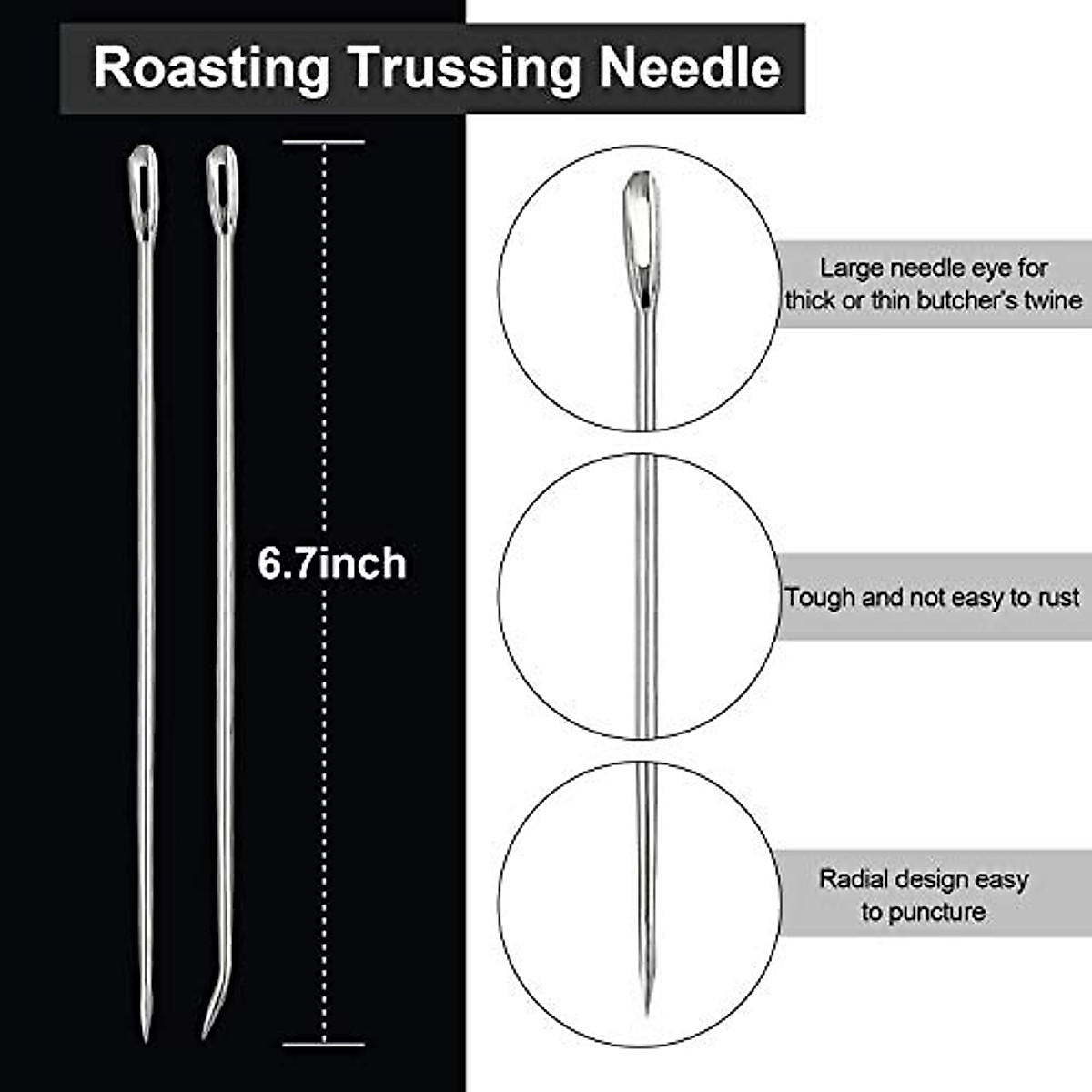 20Pcs Roasting Trussing Needles, 6 Inch BBQ Barbecue Skewers for Grilling, Turkey Pins Metal for Turkey, Chicken, Roasts and Rolled Meats Supplies