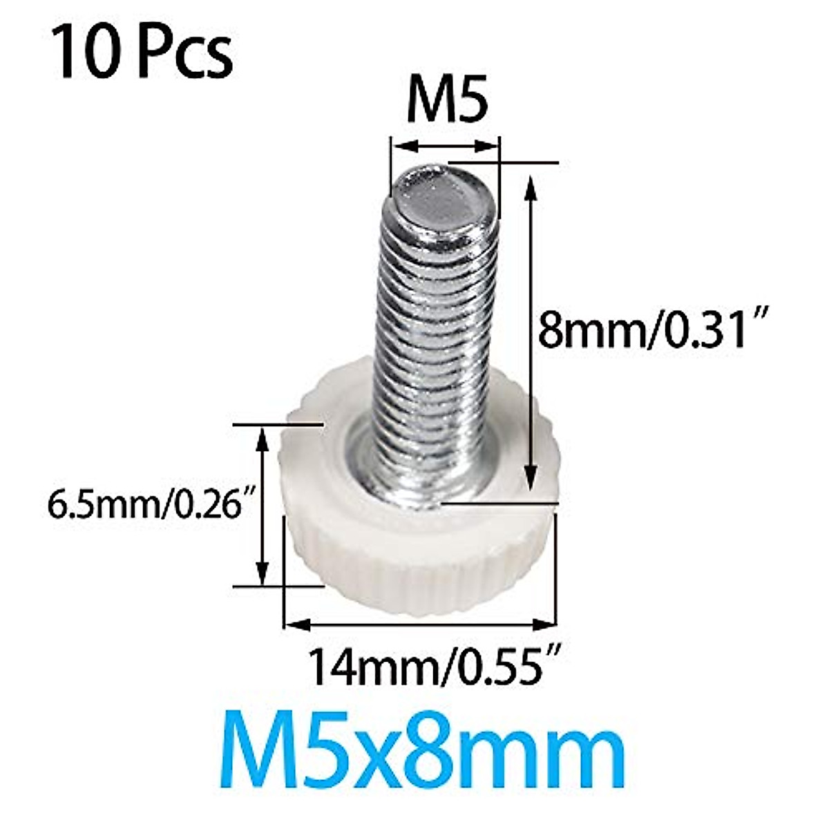 L-A M5x8mm Thumb Screw Knobs Grip Thumb Screw Threaded Knurled Knobs Grip (10 Pcs White）