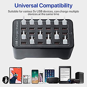 30-Port Charger, USB Charger Station, USB Fast Charger, Smart Charging Recognition, Suitable for Travel, Family Gatherings, Schools, Shopping malls, Hotels, Shops