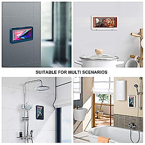 KIMATOT Shower Phone Holder Waterproof - Anti-Fog Touch Screen Wall Mounted Phone Case with Cell Phone Stand and Wall Hooks (2 Pcs) for Bathroom Compatible with Mobile Phones Under 6.8 inches, White