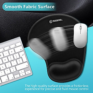 Mouse Pad, SOQOOL 2 Pack Ergonomic Mouse Pads with Comfortable and Cooling Gel Wrist Rest Support and Lycra Cloth, Non-Slip PU Base for Easy Typing Pain Relief, Durable and Washable for Easy Cleaning
