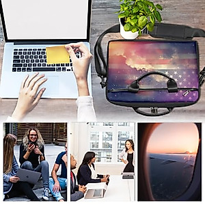 American Flag Night Sky Laptop Computer Bag Waterproof Shoulder Messenger Bag 13-15 inch Durable Laptop Tote Bag with Shoulder Strap Handle Lightweight Crossbody Briefcase
