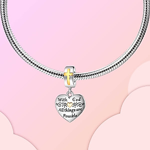 LUXILLA Cross Charm with God All Things are Possible Charm 925 Sterling Silver fits Bracelets Necklace Pendant Bead Charms Jewelry Gift for Women Family Friends