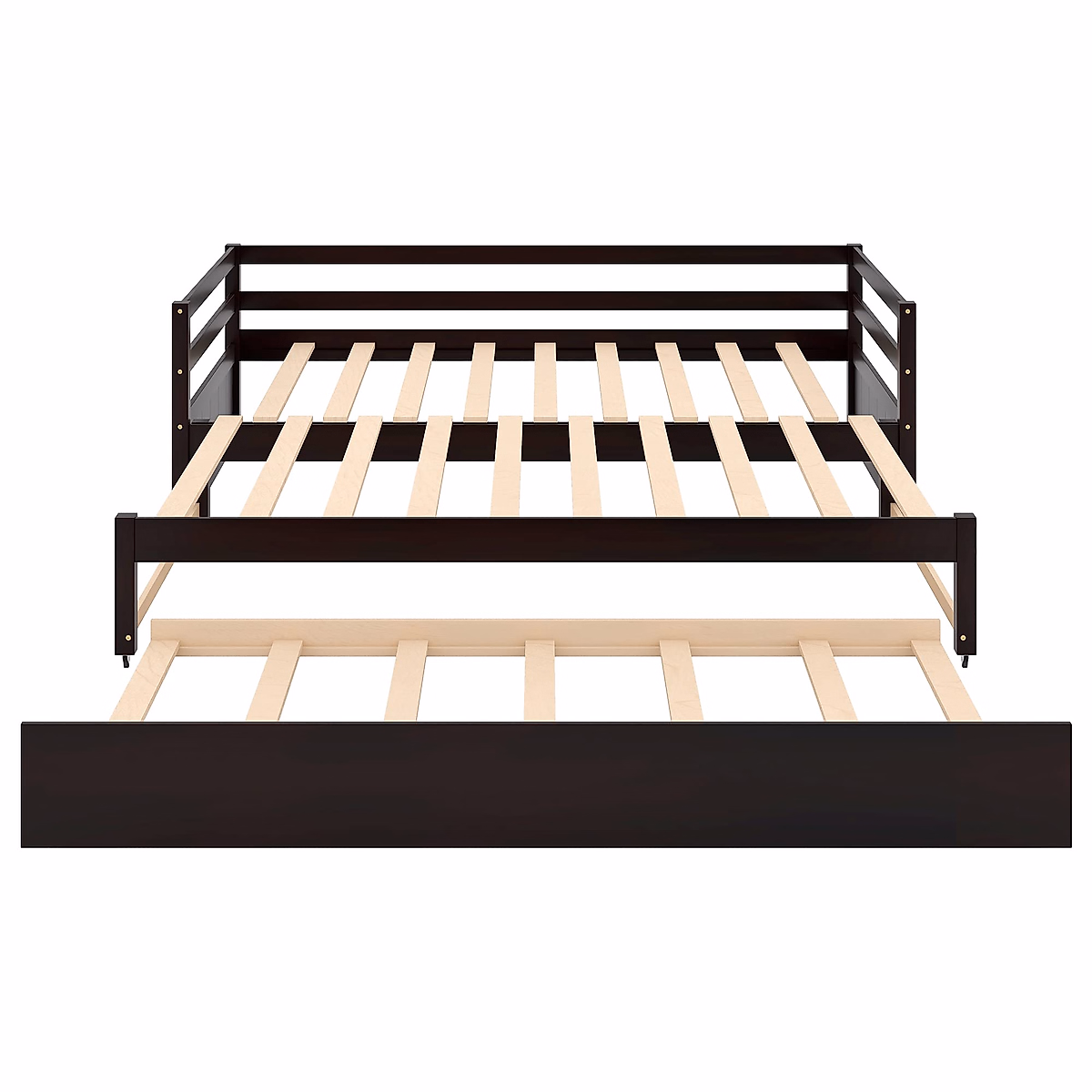 Merax Modern Wood Daybed with Pop Up Trundle Twin to King Triple Sofa Bed Frame for Kids Teens Adults/No Box Spring Needed Espresso