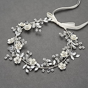 SWEETV Silver Wedding Headband Crystal Bridal Headpieces for Bride Flower Hair Accessories for Women Flower Girl Hair Vine