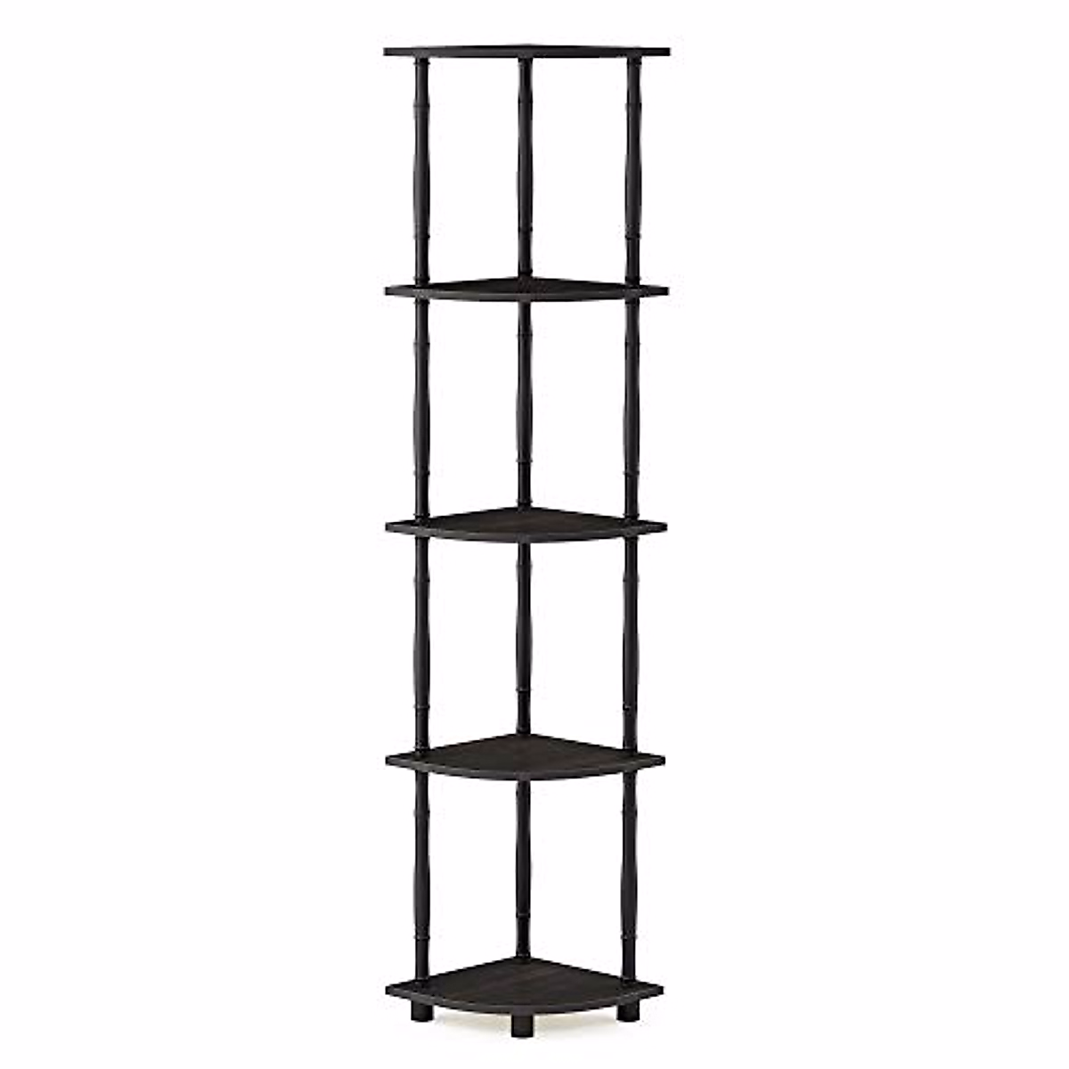 Furinno Turn-N-Tube 5-Tier Multipurpose Shelf, Espresso/Black & Turn-N-Tube 5 Tier Corner Display Rack Multipurpose Shelving Unit with Classic Tubes, Espresso/Black (18035EX/BK)