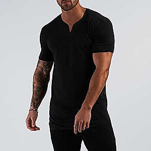 Mens Athletic Workout Gym T-Shirts Short Sleeve Training Bodybuilding Shirts Lightweight Slim Fit Muscle Tee Top (Black,Medium)