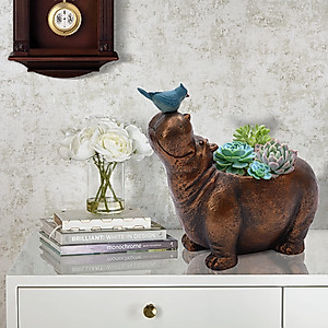 LuxenHome Succulent Pots, MgO Plant Flower Pots Planters for Indoor Plants Outdoor Plants, Hippo Cactus Succulent Flower Plant Pot, Blue Bird Animal Head Face Outdoor Indoor Planter, Indoor Plant Pots