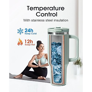 Coolflask 40 oz Tumbler with Lid and Straw, Water Tumbler Insulated with 2-in-1 Leak-proof Lid, Coffee Tumbler Travel Mug Stainless Steel for Cup Holder, Keep Cold for 24H/Hot for 12H, Green