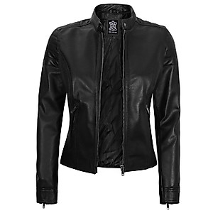 Blingsoul HRF Real Lambskin Black Leather Jackets For Women | [1309743] Carrie Black, M