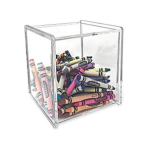 Isaac Jacobs Clear Acrylic Cube Organizer with Lid (5.25" L x 5.25" W x 5.75" H), Stackable, Storage Solution for Makeup, School & Office Supplies & More, for Bathroom, Kitchen, Office